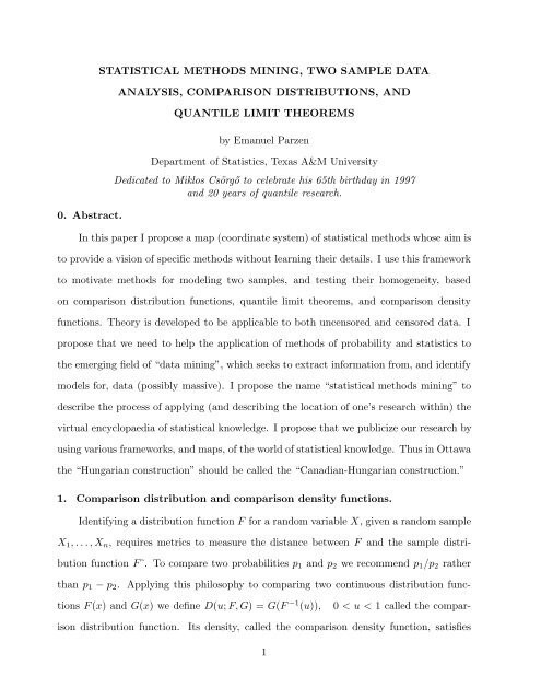 Statistical Methods Mining Two Sample Data Analysis Comparison