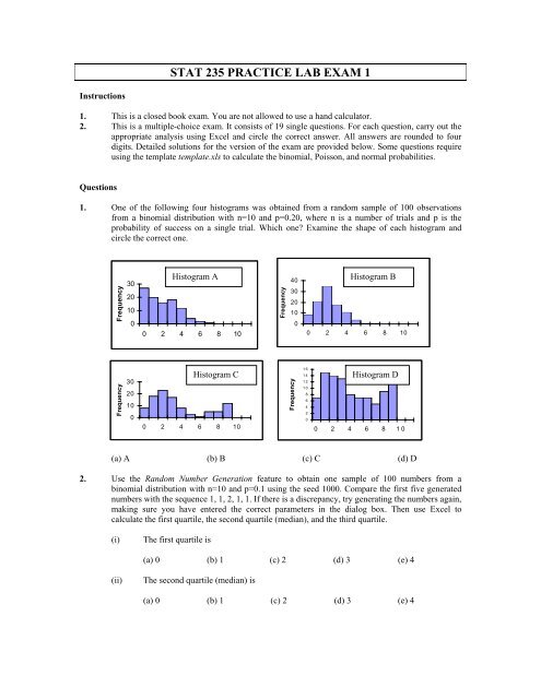 STAT 235 PRACTICE LAB EXAM 1