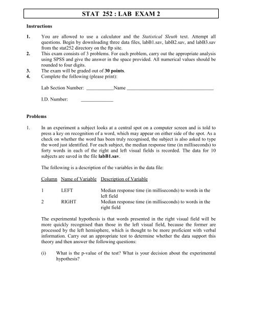 STAT 252 : LAB EXAM 2