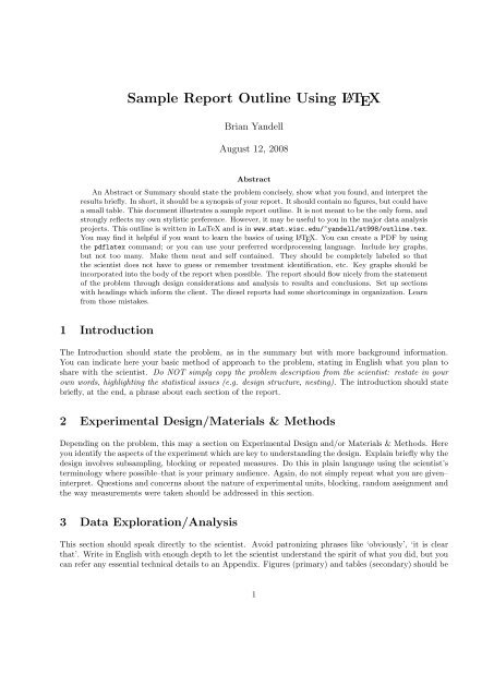 Sample Report Outline Using Latex