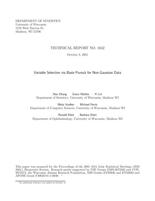 Variable Selection Via Basis Pursuit For Non Gaussian Data