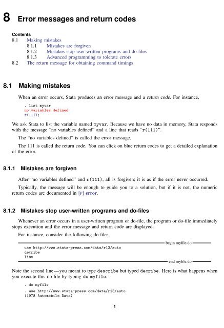 8 Error Messages And Return Codes Stata