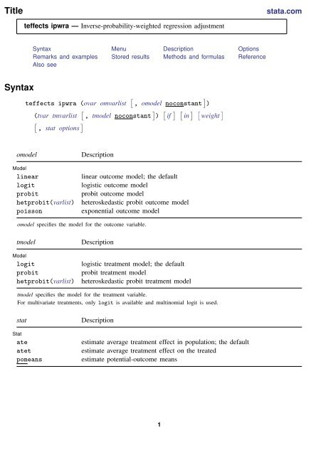 teffects ipwra - Stata