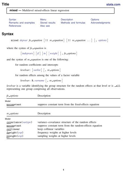 Mixed Stata