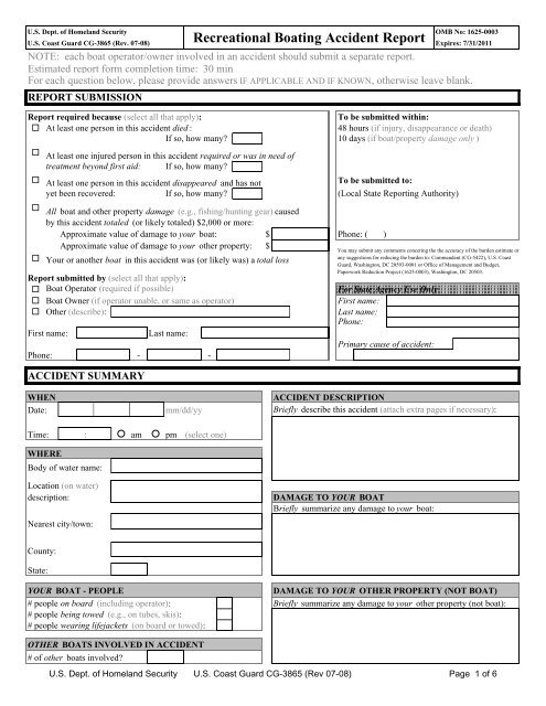 Accident Reporting Form - USCG Office of Boating Safety