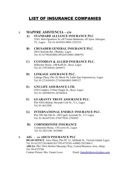 LIST OF INSURANCE COMPANIES - VFS Global