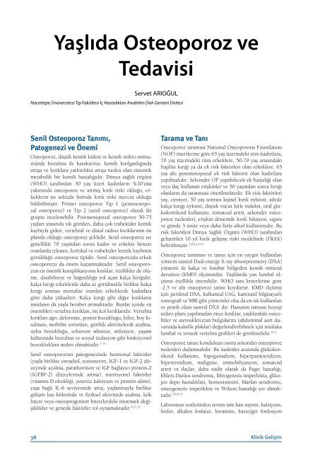 YaÅ lÄ±da Osteoporoz ve Tedavisi - Klinik GeliÅ im