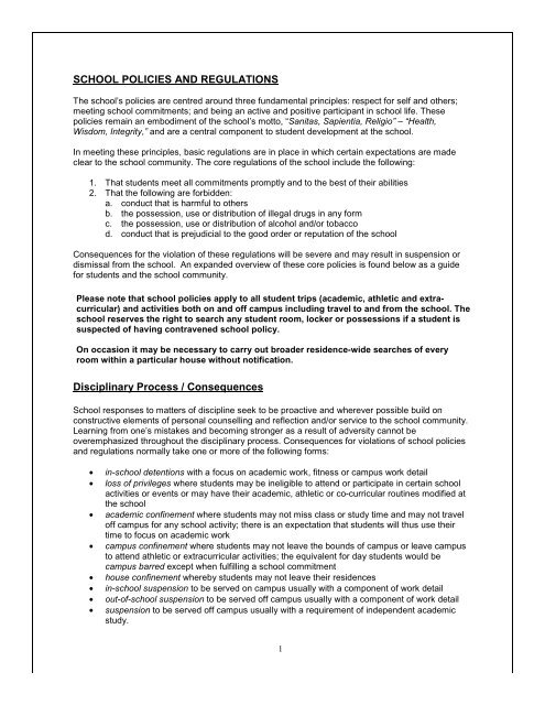 Stanstead College rules and regulations