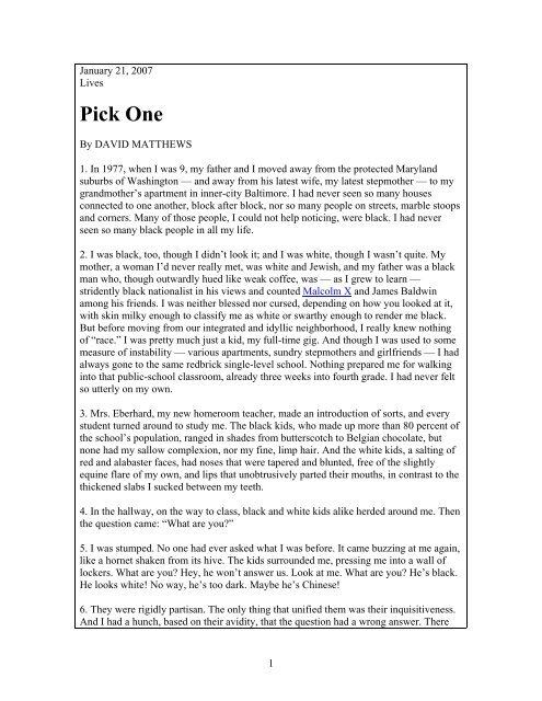 Pick One by David Matthews