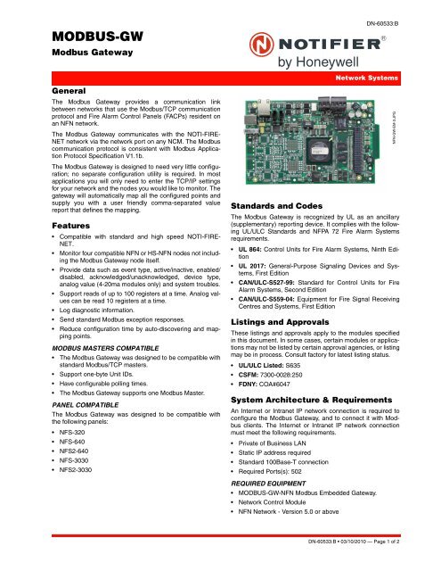 MODBUS-GW - Notifier