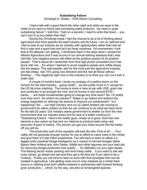 Subsidizing Failure Christoph E. Weder – SVR ... - Spirit View Ranch