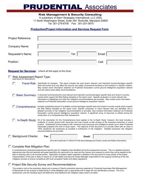 Production/Project Information and Services Request Form ...