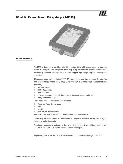 Cosworth Pectel Multi Function Display (MFD) - RB Racing
