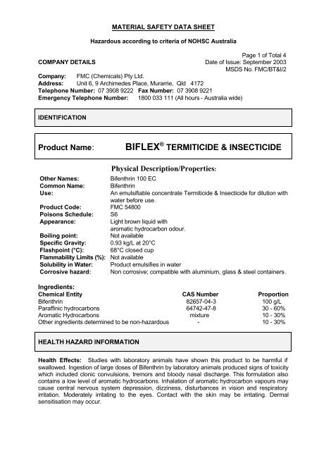 Biflex MSDS - A. Noble Pest Control
