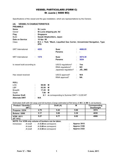 VESSEL PARTICULARS (FORM C) - Petredec