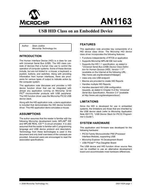 Microchip Application Note AN1163, USB HID Class on an ... Microchip Application Note AN1163, USB HID Class on an ...