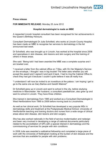 12084 Julia Schofield MBE - United Lincolnshire Hospitals NHS Trust