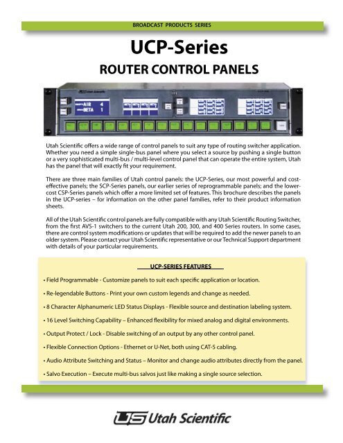 UCP-Series Control Panels.indd - Utah Scientific