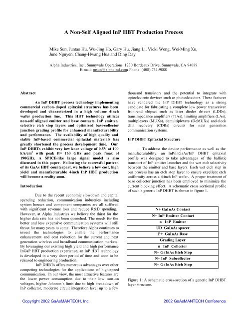 A Non-Self Aligned InP HBT Production Process - CS Mantech