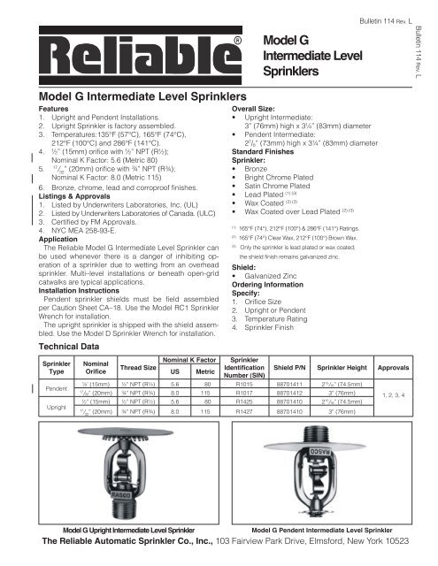 114 Rev L (PDF) - Reliable Automatic Sprinkler Co.
