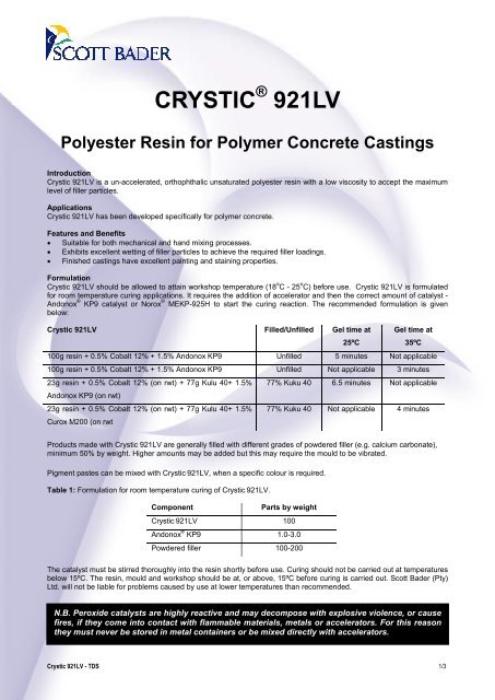 Crystic 921 LV Resin - Scott Bader