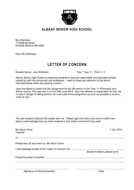 LETTER OF CONCERN