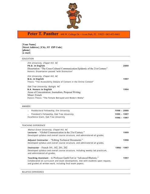 Career Center | Sample Resume - South Florida State College