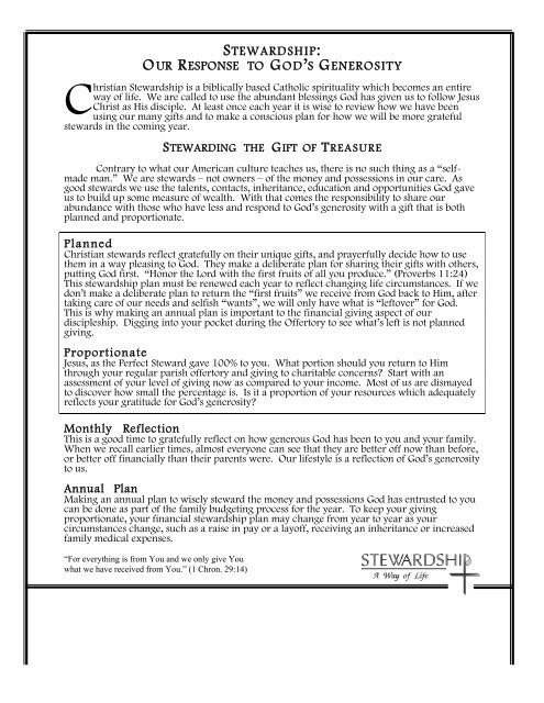 STEWARDSHIP: OUR RESPONSE TO GOD'S GENEROSITY