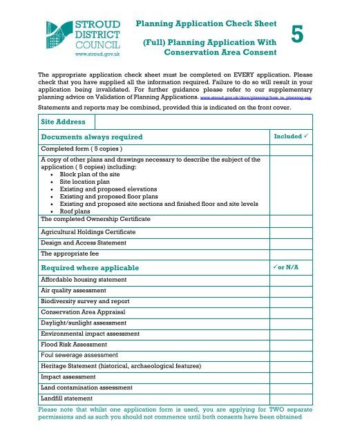 Planning Application Check Sheet (Full) Planning Application With ... Planning Application Check Sheet (Full) Planning Application With ...