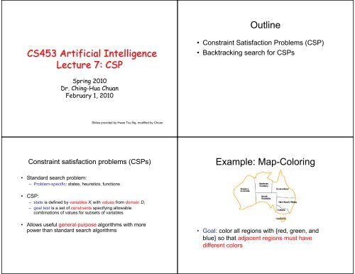 Cs453 Artificial Intelligence Lecture 7 Csp Outline Example Map