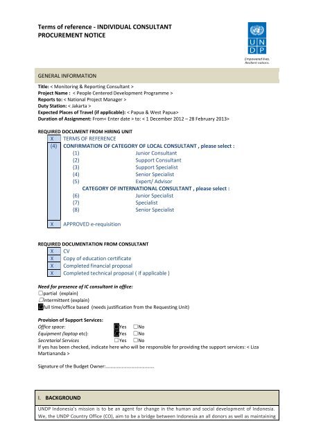 Terms of reference - INDIVIDUAL CONSULTANT ... - UNDP