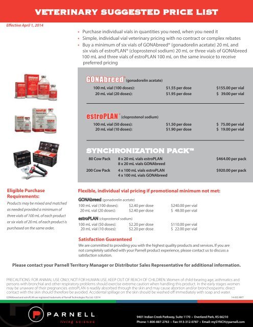 VETERINARY SUGGESTED PRICE LIST