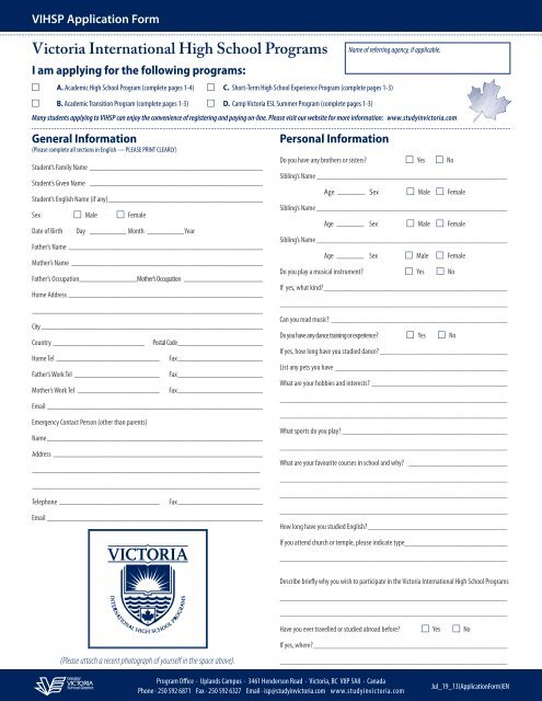 VIHSP Application Form - Victoria International High School