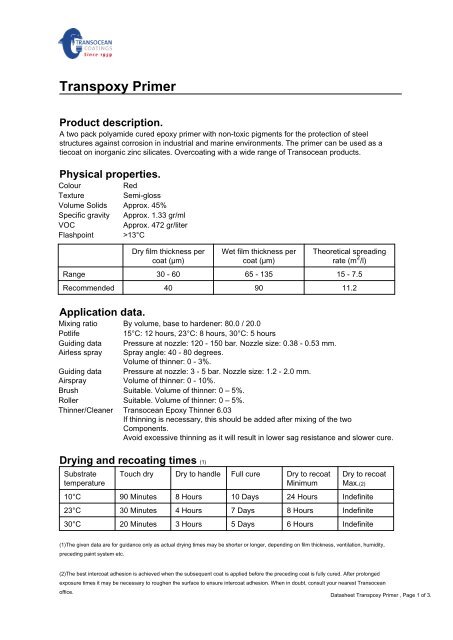 Product Data Sheet Transpoxy Primer - Transocean Coatings