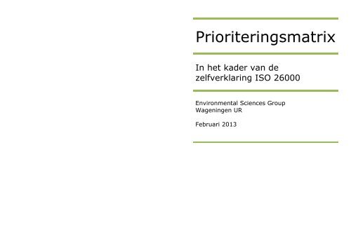 Prioriteringsmatrix in het kader van de ... - Wageningen UR