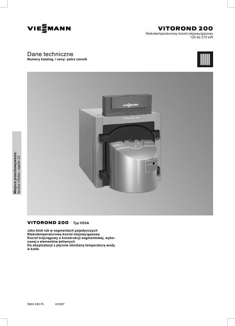 Dane techniczne Vitorond 200 (125-270 kW) - Viessmann