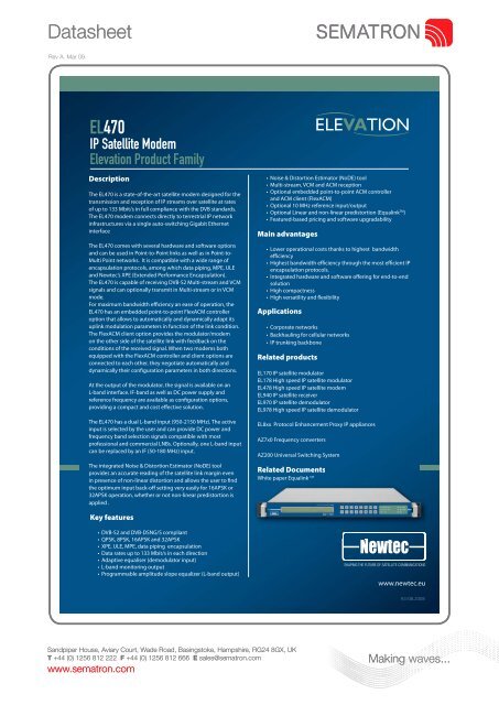 Datasheet Datasheet Newtec EL470 - Sematron UK Ltd.