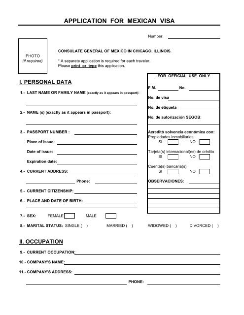 APPLICATION FOR MEXICAN VISA