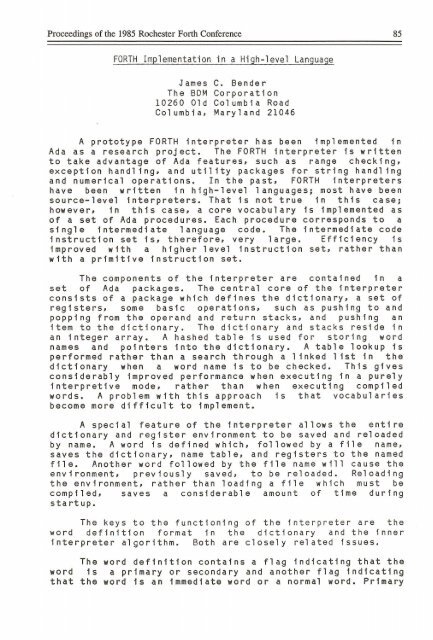 FORTH Implementation in a High-level Language