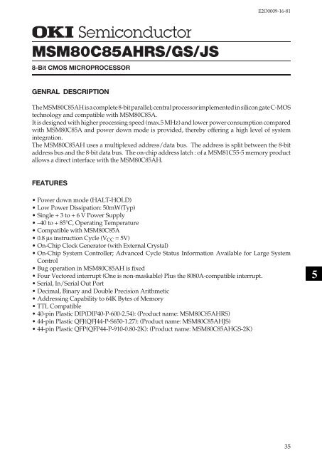 Intel 8085 Data Sheets