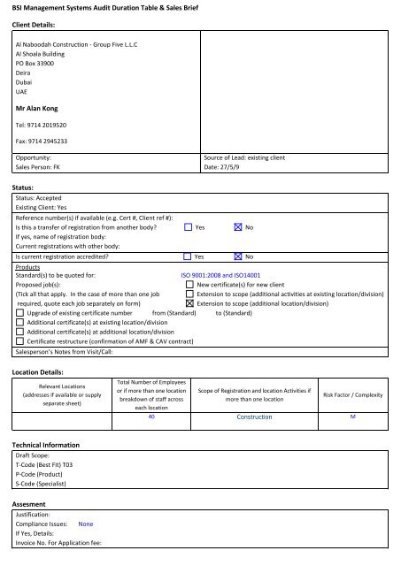 BSI Management Systems Audit Duration Table ... - Bsigroup.ae