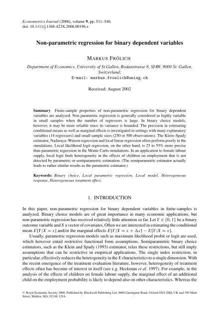 A Survey of Nonparametric Binary Choice Models - NYU Stern ...