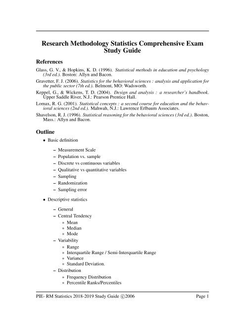 Research Methodology Statistics Comprehensive Exam Study Guide Research Methodology Statistics Comprehensive Exam Study Guide