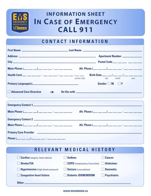 to download the ICE sheet in pdf format. - Toronto EMS