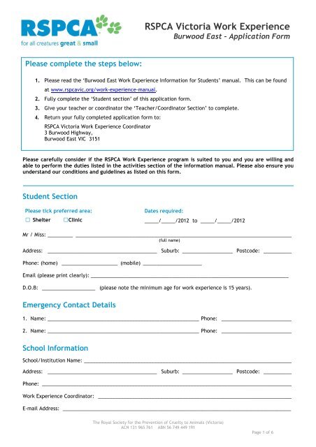 RSPCA Victoria Work Experience