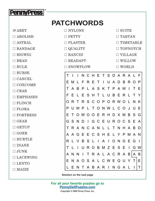PATCHWORDS - PennyDellPuzzles