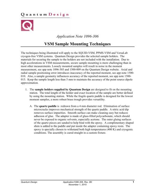 VSM Sample Mounting Techniques - Quantum Design, Inc.