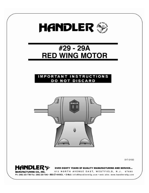 29 & 29A Red Wing Lathe Manual - Handler Manufacturing