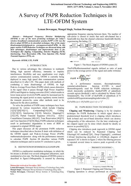 A Survey Of Papr Reduction Techniques In Lte Ofdm System
