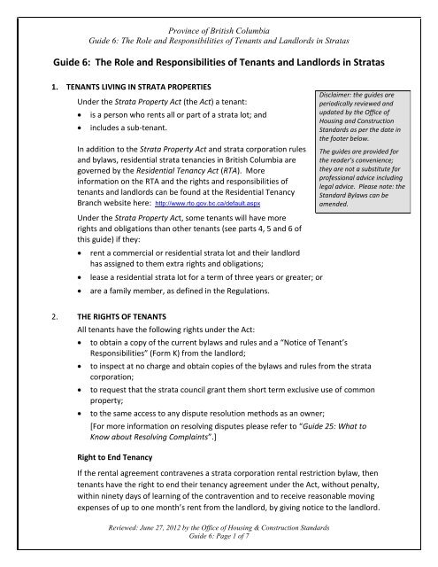 Guide 6: The Role and Responsibilities of Tenants and Landlords in ...